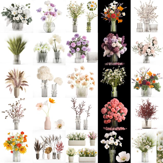 Collection of flower bouquets and vase set of 36 pieces 3D Model in ...