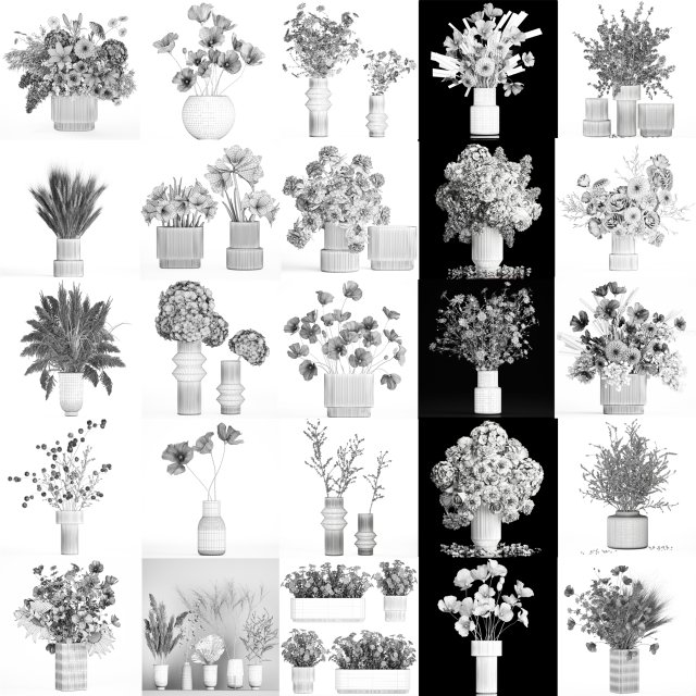 Collection of flower bouquets and vase set of 36 pieces 3D Model in ...