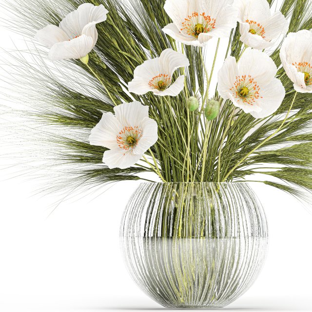 Small bouquet of wildflowers poppy wheat vase 434 3D Model in Flowers ...