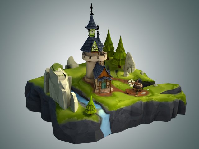 low poly stylized castle environment 3D Model in Fantasy 3DExport