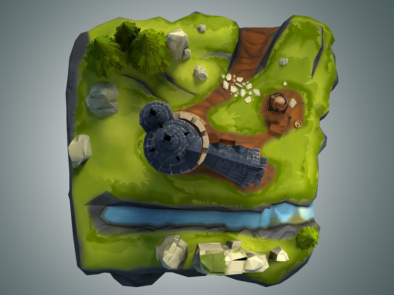 Low Poly Stylized Castle Environment 3D Model in Fantasy 3DExport