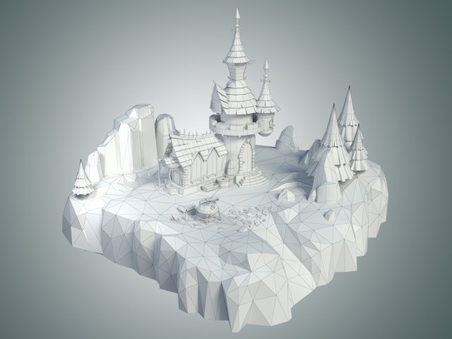 low poly stylized castle environment 3D Model in Fantasy 3DExport