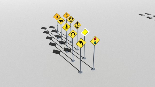 traffic signs basic package 3D Model in Cityscapes 3DExport