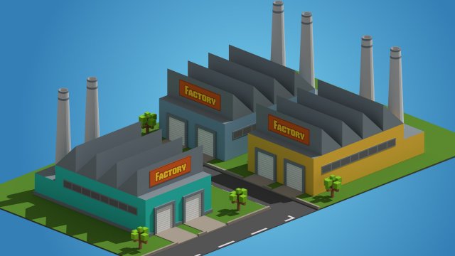 low poly factory 3D Model in Buildings 3DExport
