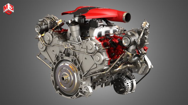 f8 tributo engine - v8 twin turbo engine 3D Model in Parts of auto 3DExport