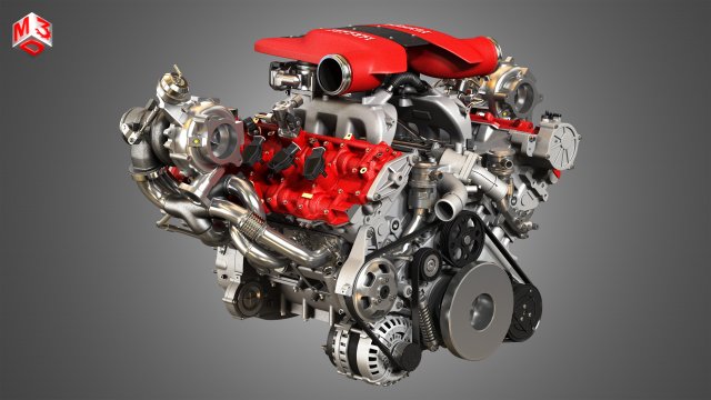 f8 tributo engine - v8 twin turbo engine 3D Model in Parts of auto 3DExport