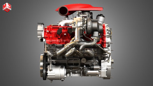 f8 tributo engine - v8 twin turbo engine 3D Model in Parts of auto 3DExport