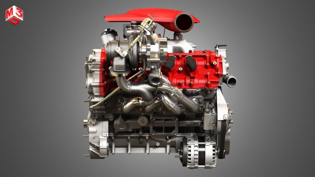 f8 tributo engine - v8 twin turbo engine 3D Model in Parts of auto 3DExport