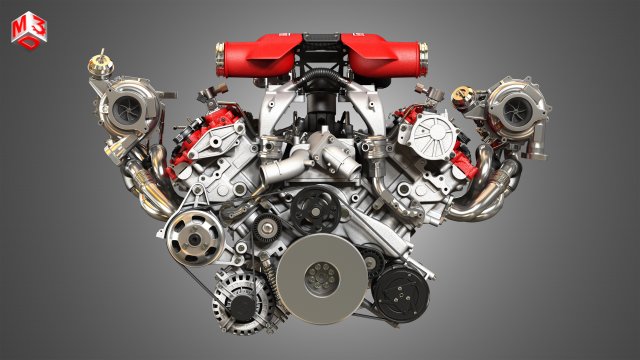 f8 tributo engine - v8 twin turbo engine 3D Model in Parts of auto 3DExport