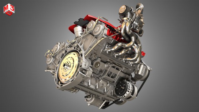 f8 tributo engine - v8 twin turbo engine 3D Model in Parts of auto 3DExport