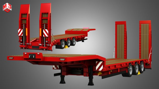Schwarzmuller Trailer 3-Axle Low Loader 3D Model in Parts 3DExport