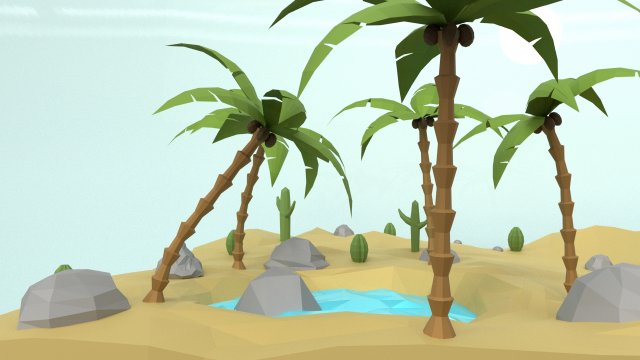 low poly oasis 3D Model in Environment 3DExport