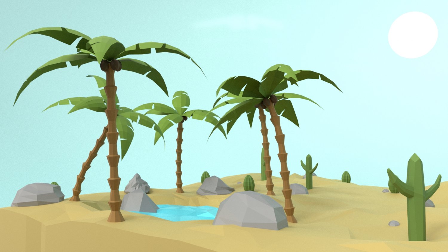 Low Poly Oasis 3D Model in Environment 3DExport