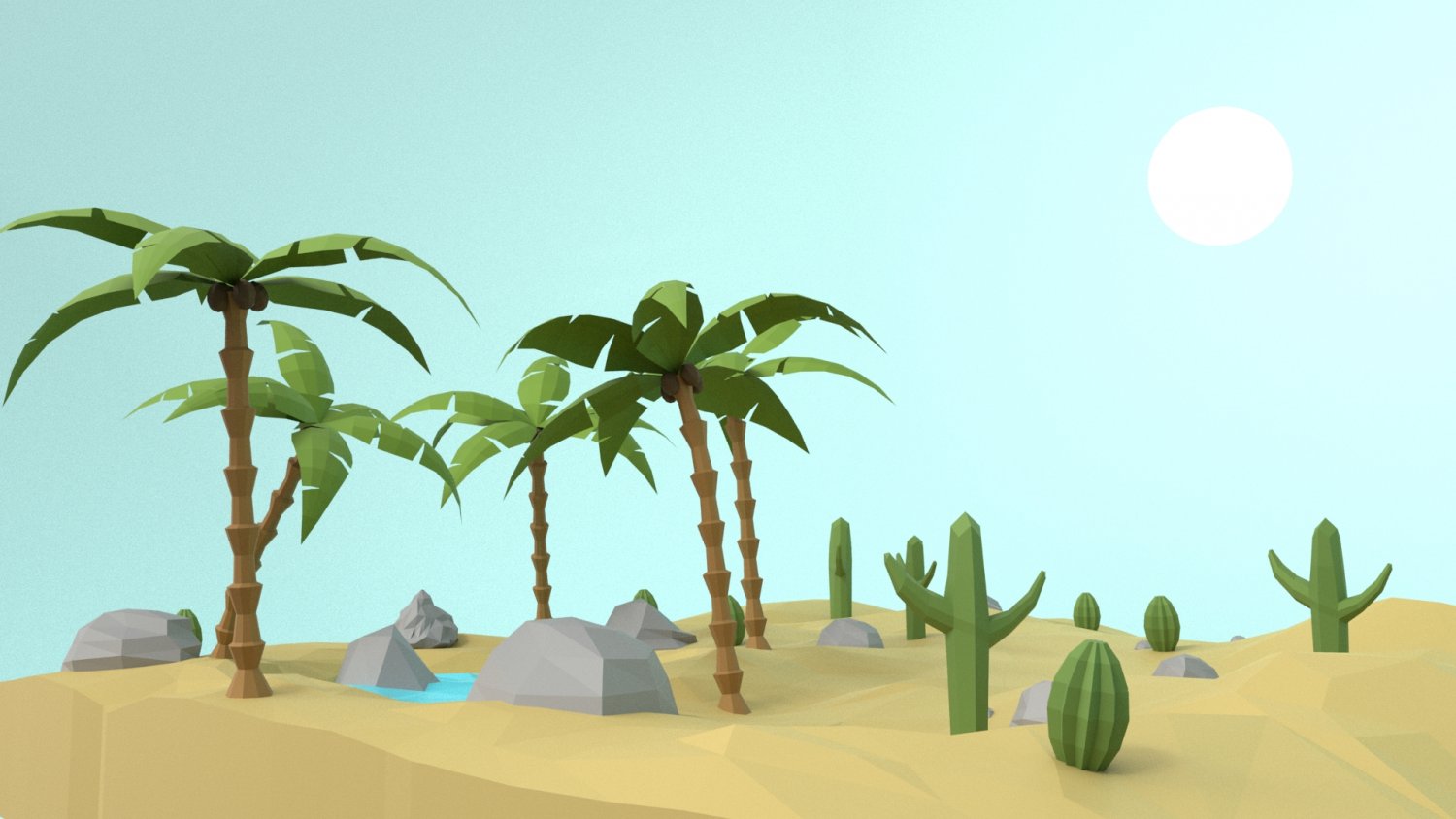 Low Poly Oasis 3D Model in Environment 3DExport
