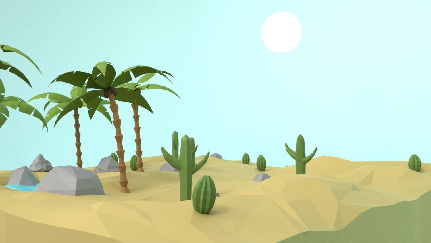 Low Poly Oasis 3D Model in Environment 3DExport