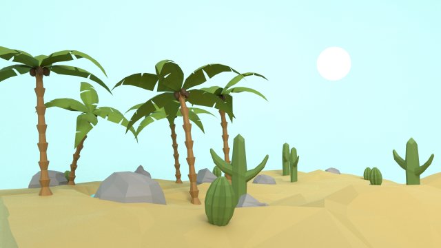 low poly oasis 3D Model in Environment 3DExport