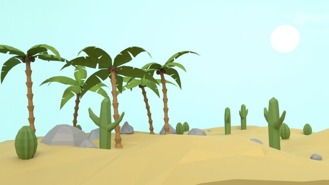 low poly oasis 3D Model in Environment 3DExport