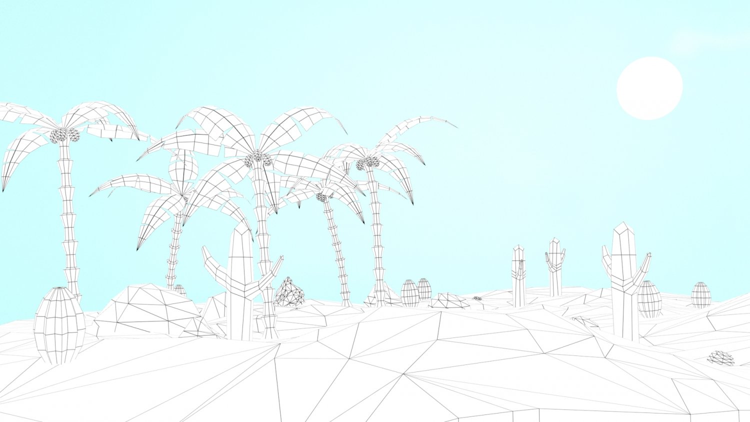 Low Poly Oasis 3D Model in Environment 3DExport