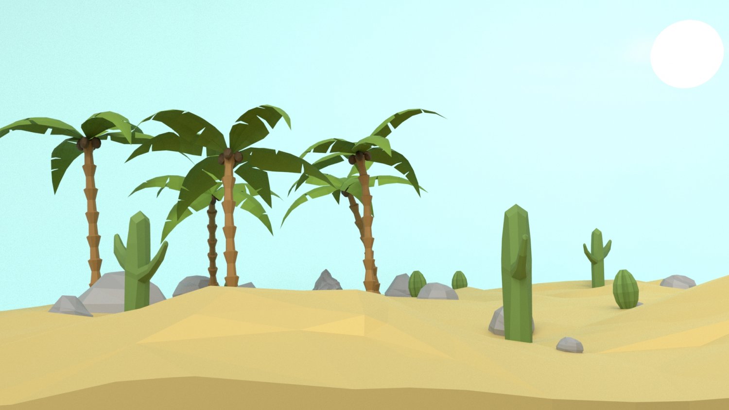 Low Poly Oasis 3D Model in Environment 3DExport