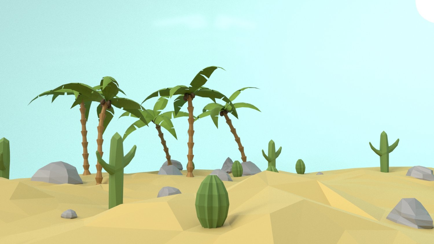 Low Poly Oasis 3D Model in Environment 3DExport