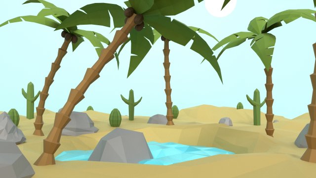 low poly oasis 3D Model in Environment 3DExport