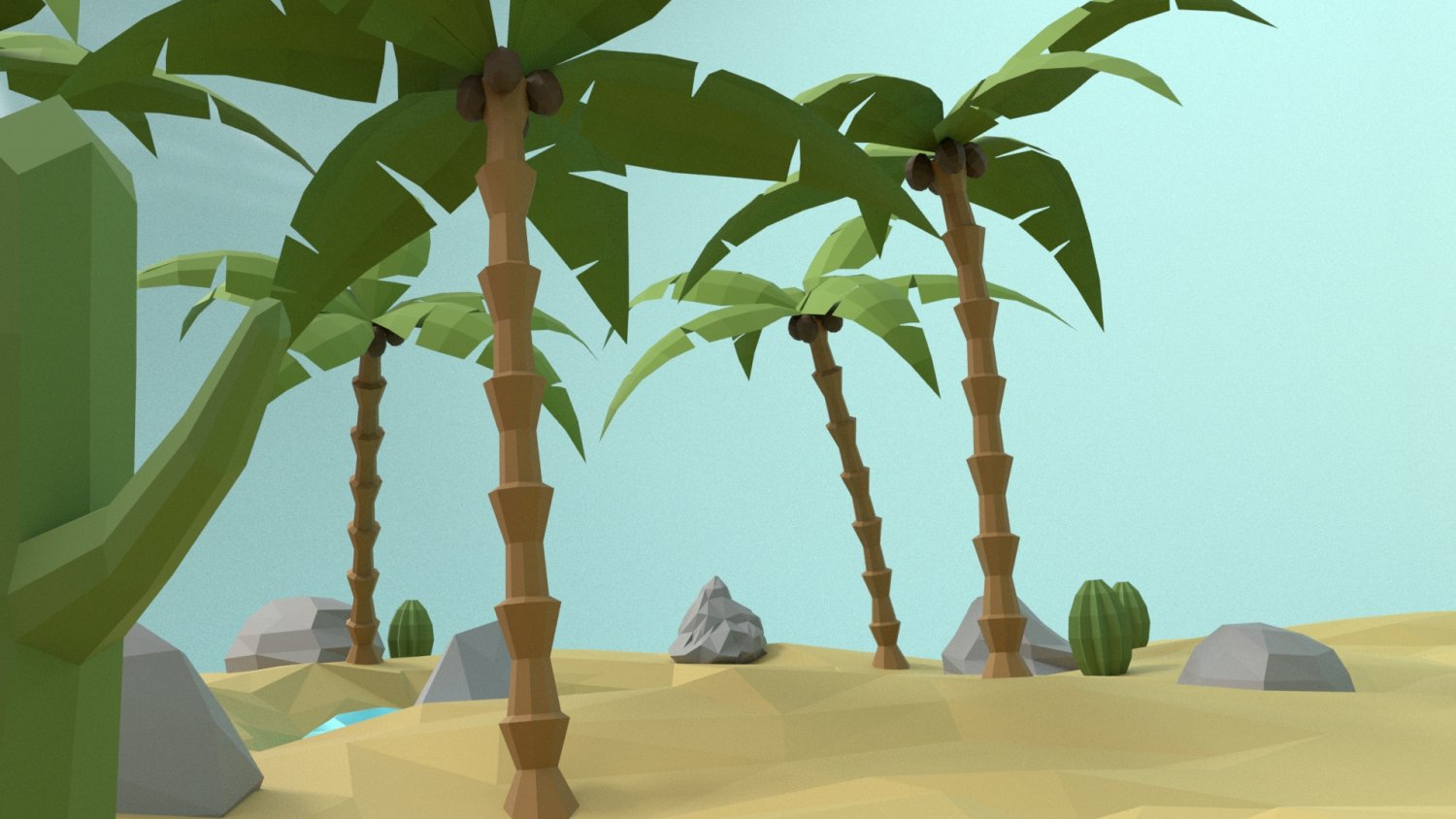 Low Poly Oasis 3D Model in Environment 3DExport