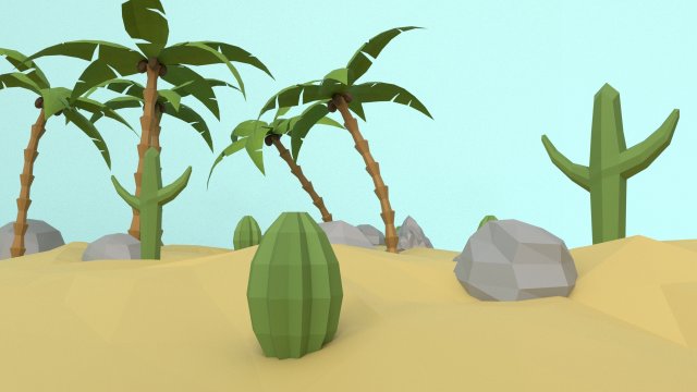 low poly oasis 3D Model in Environment 3DExport