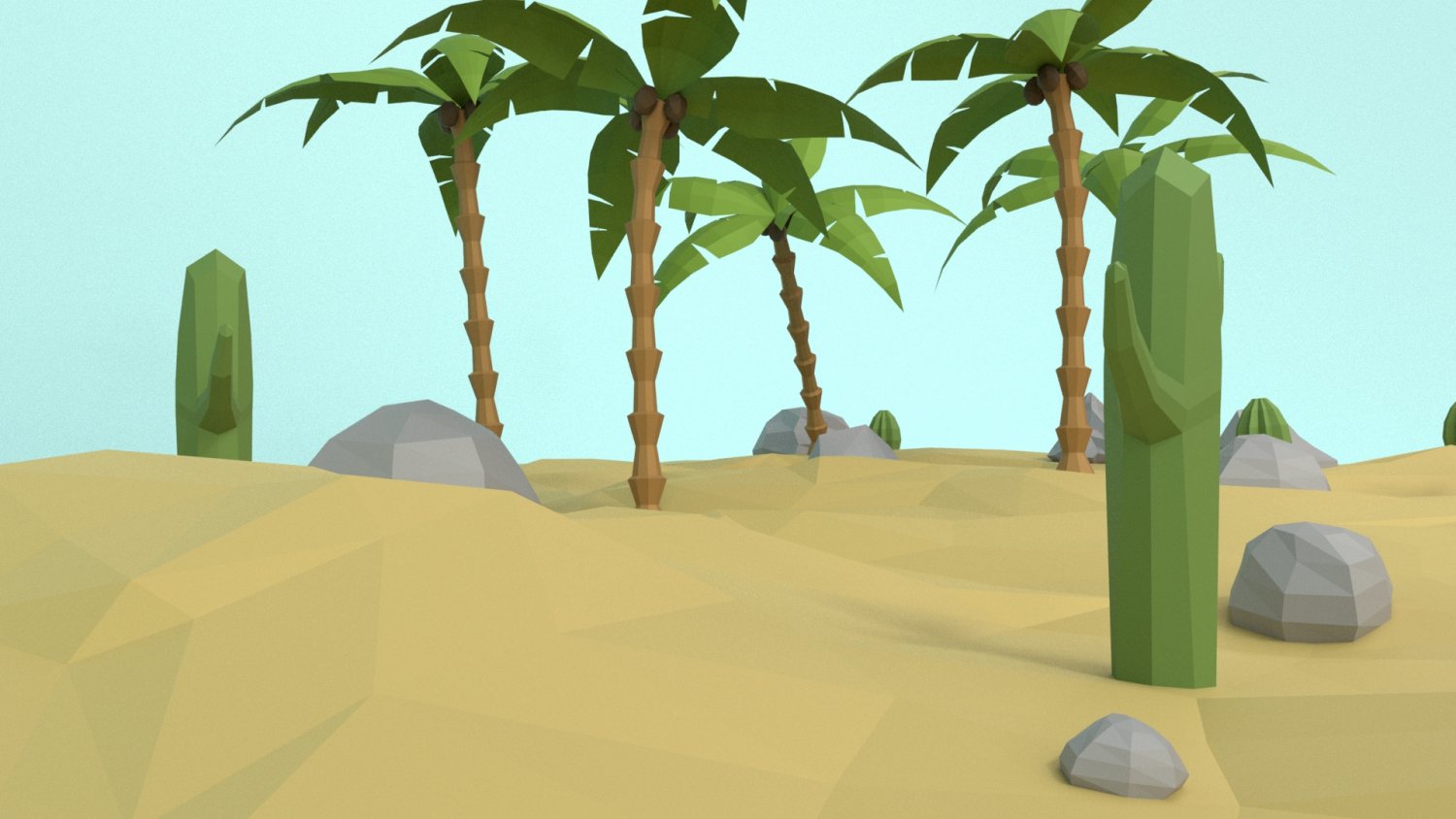 Low Poly Oasis 3D Model in Environment 3DExport