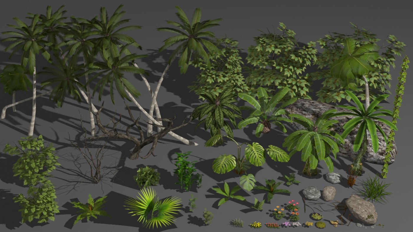 Tropical Nature 50 models pack 3D Model in Tree 3DExport