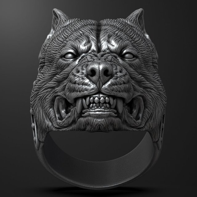 Ring with angry pitbull head 3D print model 3D Print Model in Rings ...