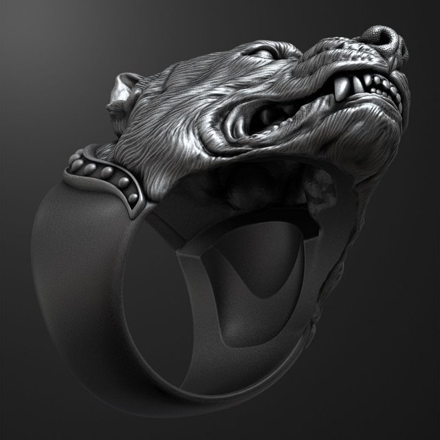 Ring with angry pitbull head 3D print model 3D Print Model in Rings ...