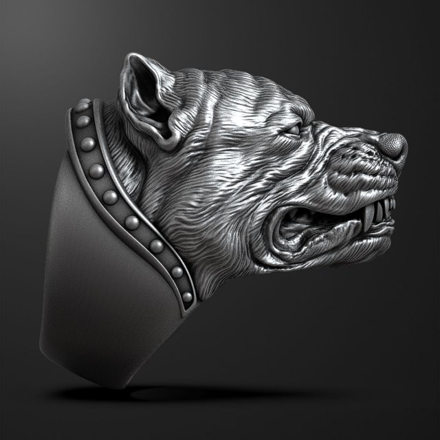 Ring with angry pitbull head 3D print model 3D Print Model in Rings ...