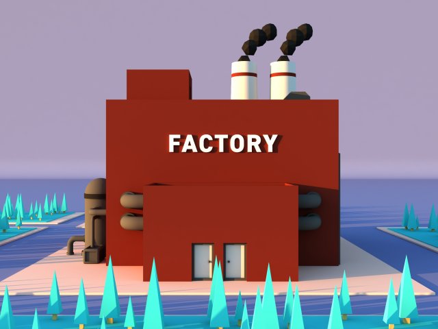 Cute Cartoon factory - manufacture 3D Model in Buildings 3DExport