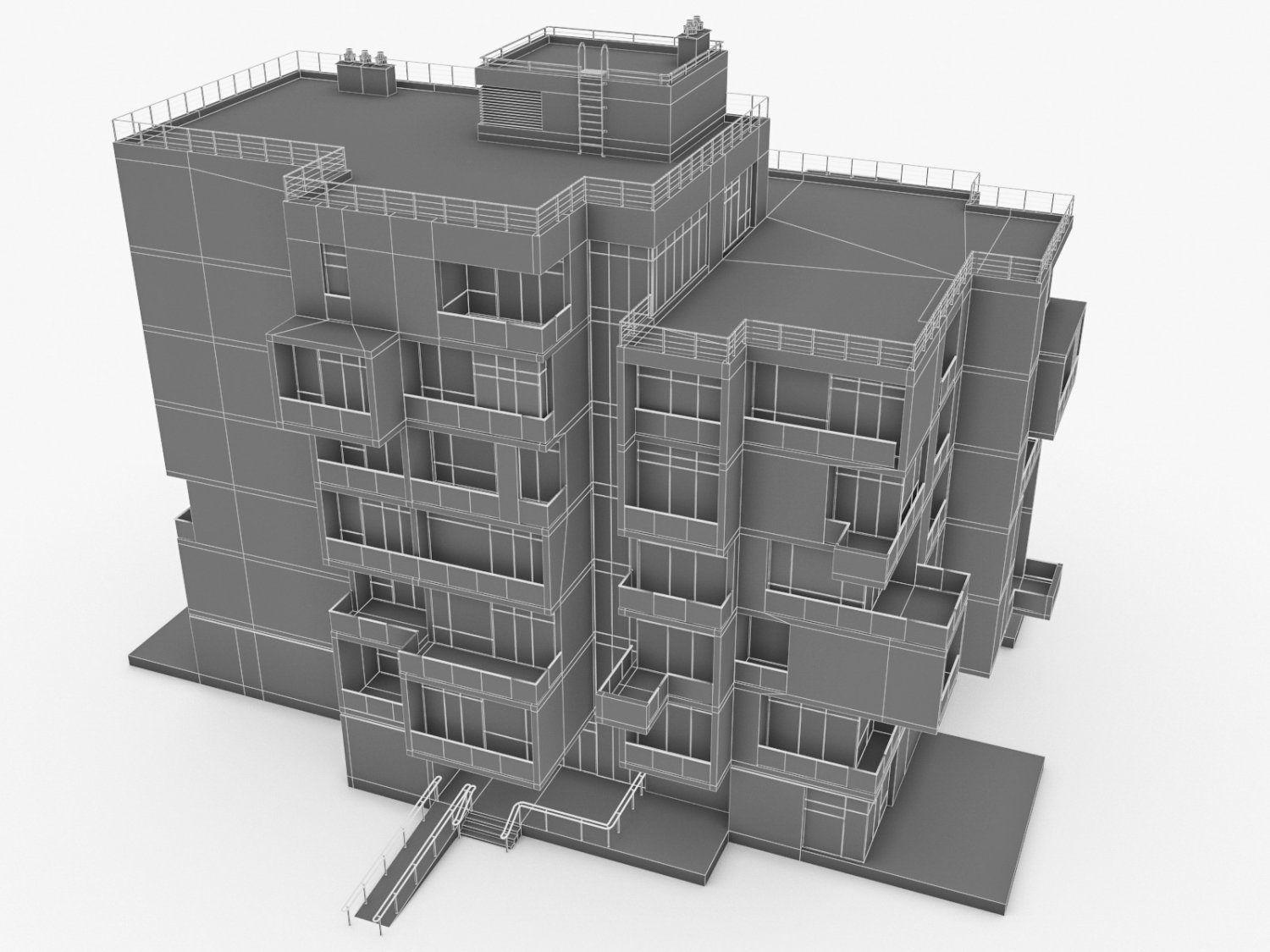 Modern Residential Building 3D Model in Buildings 3DExport