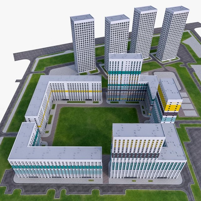 residential complex buildings 3D Model in Buildings 3DExport