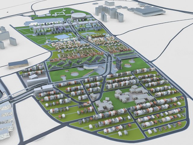 mixed-use development business area 3D Model in Cityscapes 3DExport