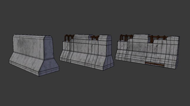concrete road blocks - game ready 3D Model in Miscellaneous 3DExport