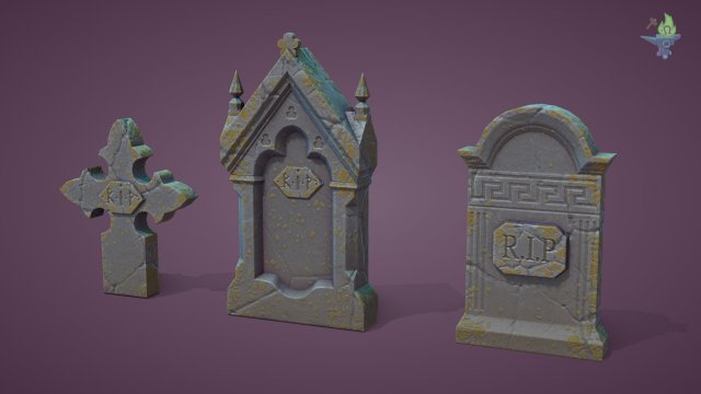 11 Tombstones 3D Model in Fantasy 3DExport