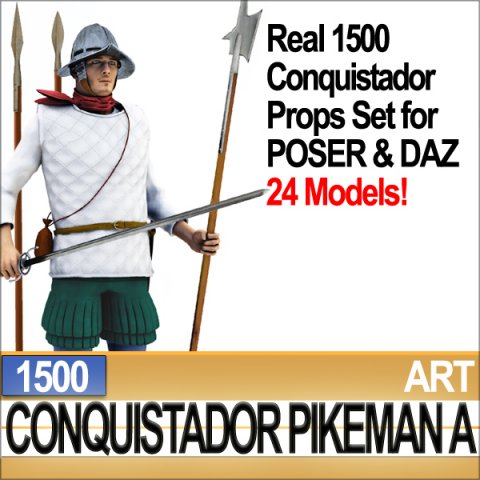 conquistador pikeman props poser daz a 1500 3D Model in Man 3DExport
