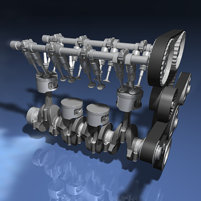 engine inline four-cylinder 3D Model in Parts of auto 3DExport