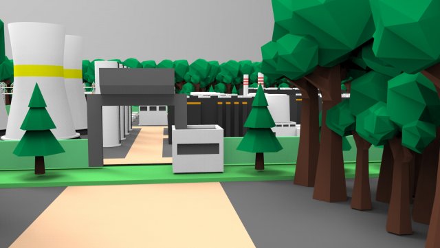 low poly nuclear power plant 3D Model in Environment 3DExport
