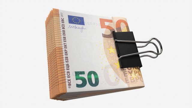 Euro banknotes folded with clip 01 3D Model in Other 3DExport