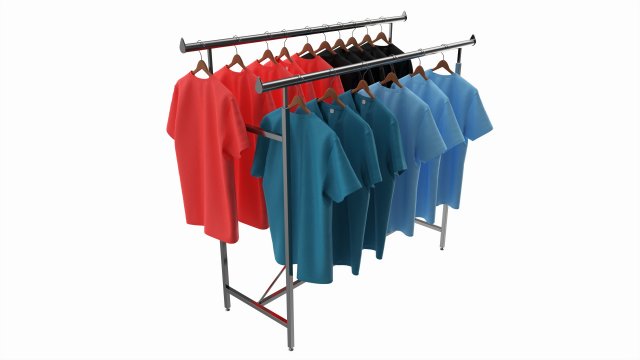 Store double bar rack with clothes 3D Model in Clothing 3DExport