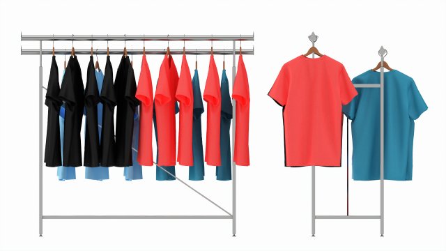 Store double bar rack with clothes 3D Model in Clothing 3DExport