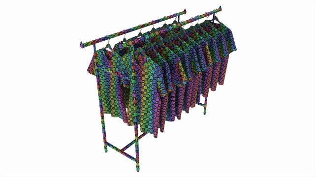 Store double bar rack with clothes 3D Model in Clothing 3DExport