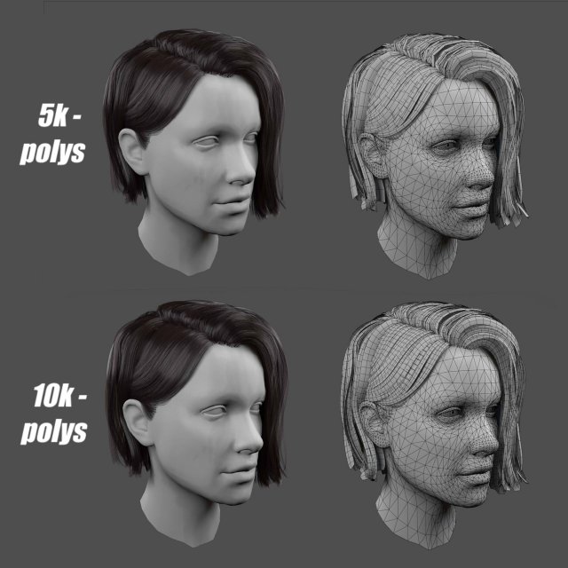 low poly realistic realtime hair 3D Model in Other 3DExport