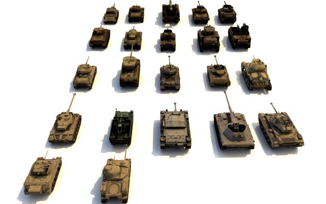 pack of 22 high detailed low poly military tanks vr ar low-poly 3D ...