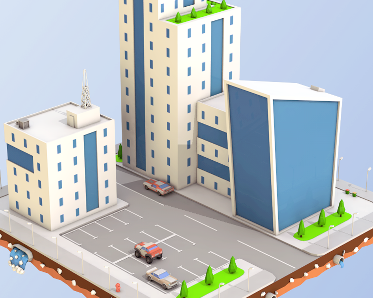 Low Poly City Buildings 3D Model in Cityscapes 3DExport