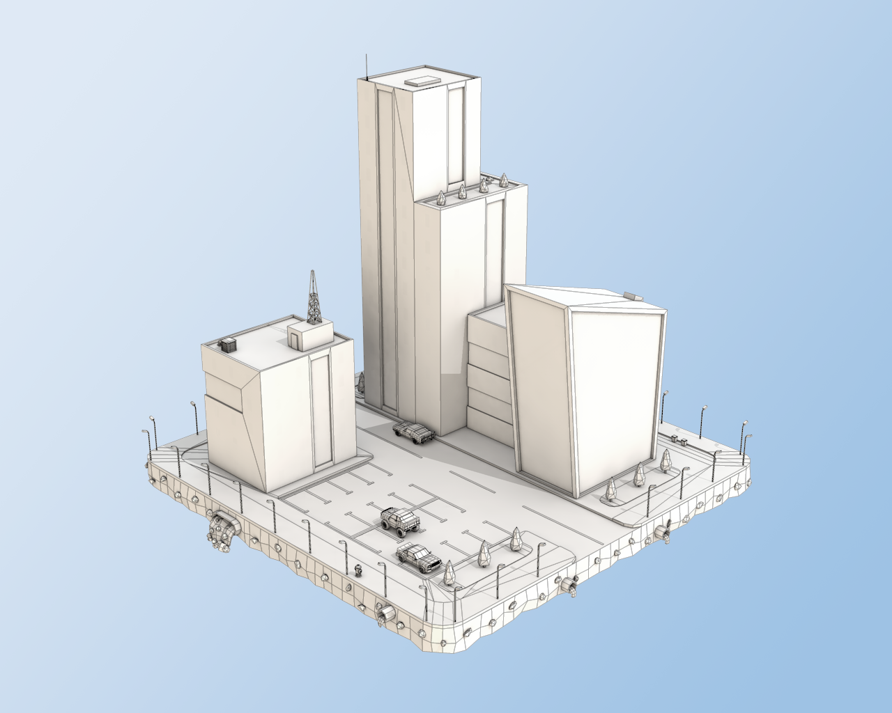 Low Poly City Buildings 3D Model in Cityscapes 3DExport