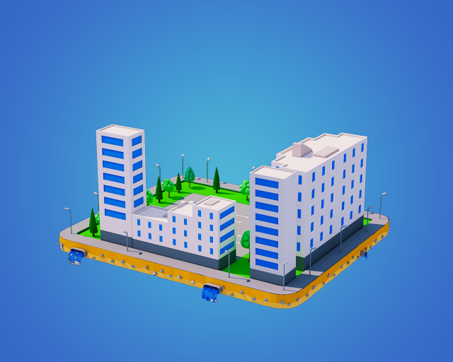 low poly city block 3D Model in Cityscapes 3DExport